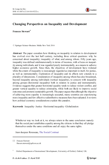 (PDF) Changing Perspectives on Inequality and Development