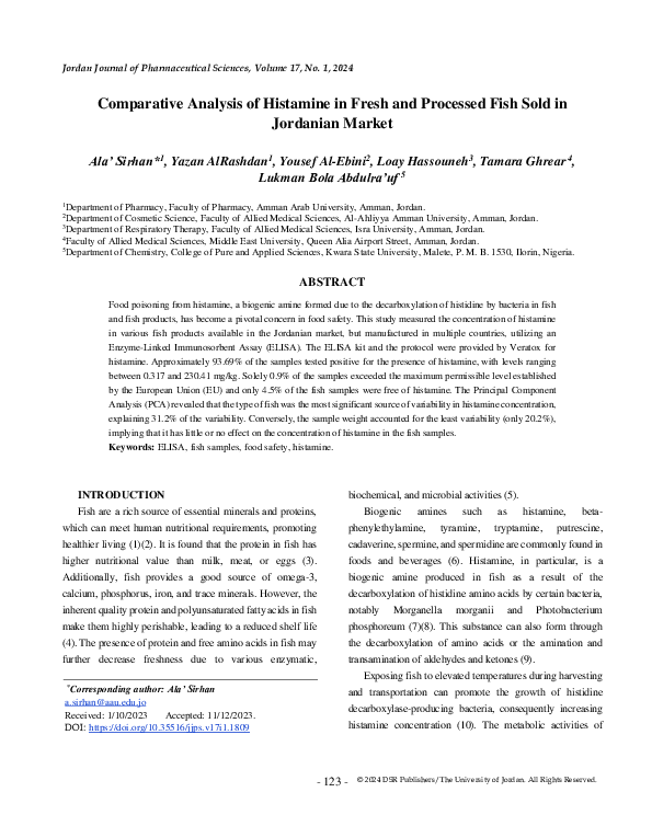 (PDF) Comparative Analysis of Histamine in Fresh and Processed Fish ...