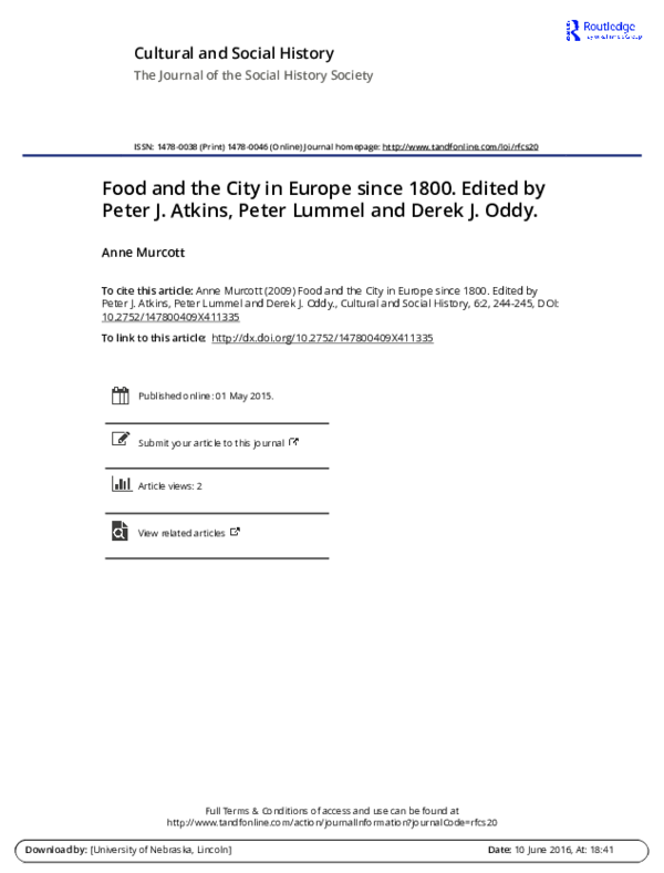 (PDF) Food and the city in Europe since 1800 - Edited by Peter J ...