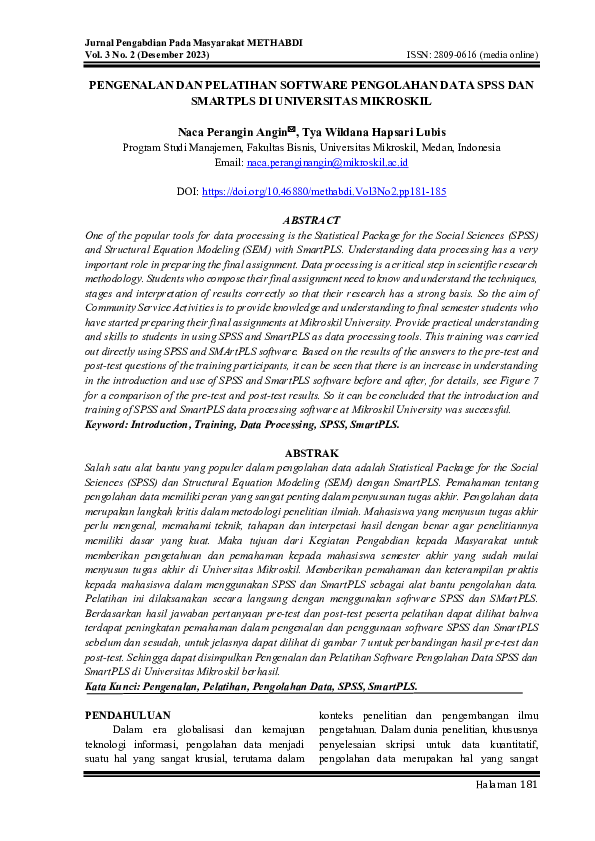 (PDF) Pengenalan Dan Pelatihan Software Pengolahan Data SPSS Dan ...