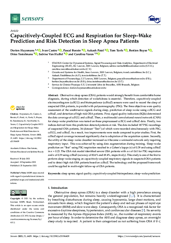 Pdf Capacitively Coupled Ecg And Respiration For Sleep Wake