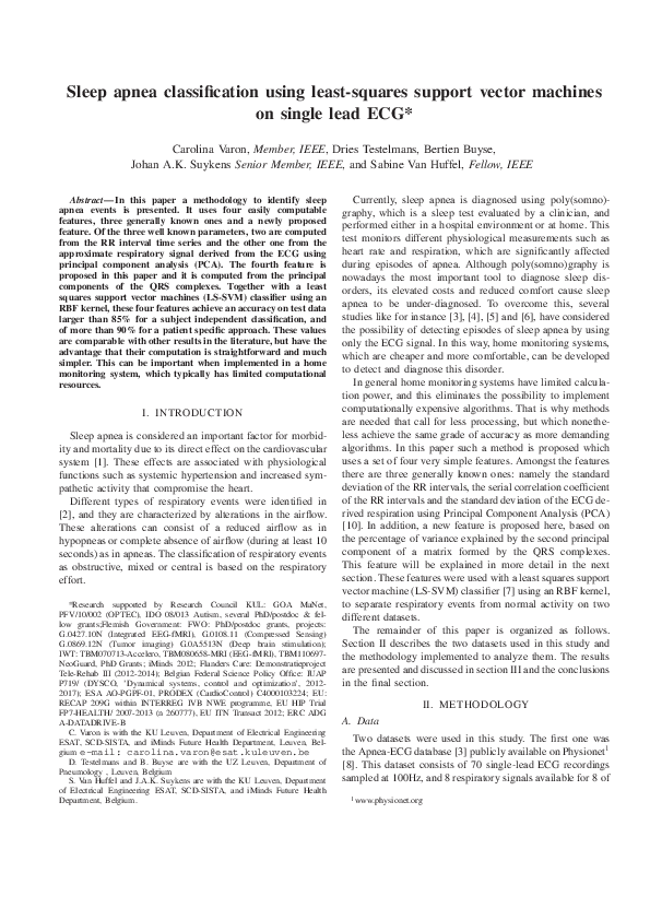 Pdf Ls Svm For Sleep Apnea Detection Via Ecg