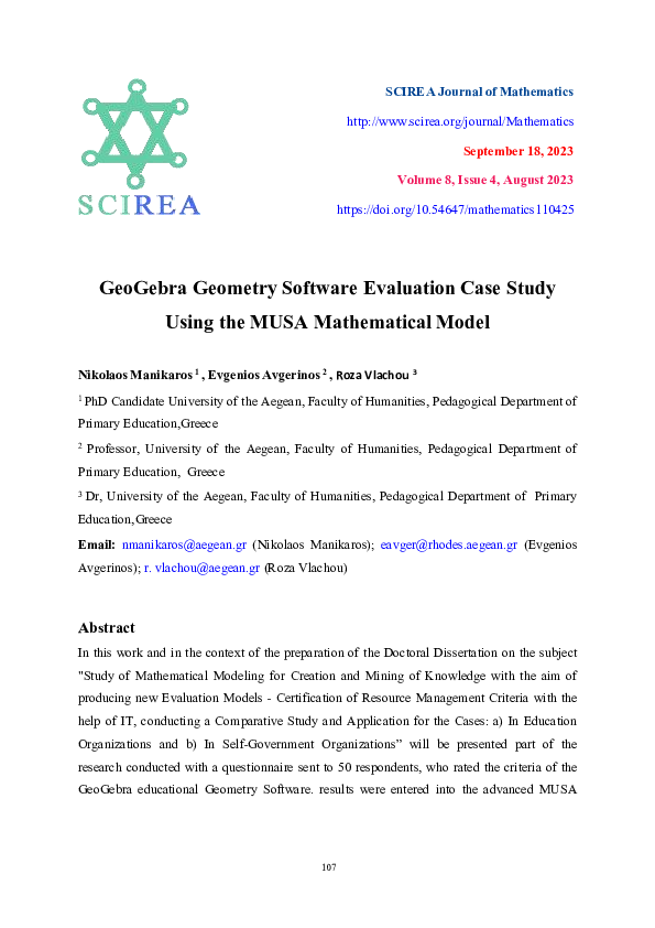 (PDF) GeoGebra Geometry Software Evaluation Case Study Using the MUSA ...