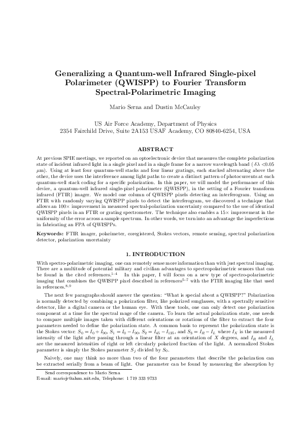(PDF) Generalizing a quantum-well infrared single-pixel polarimeter ...