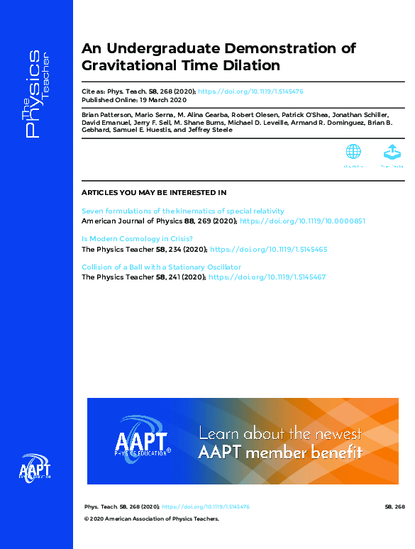 (PDF) An Undergraduate Demonstration of Gravitational Time Dilation ...