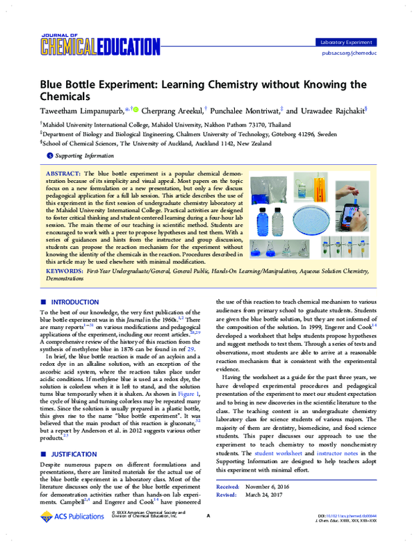 (PDF) Blue Bottle Experiment: Learning Chemistry without Knowing the ...