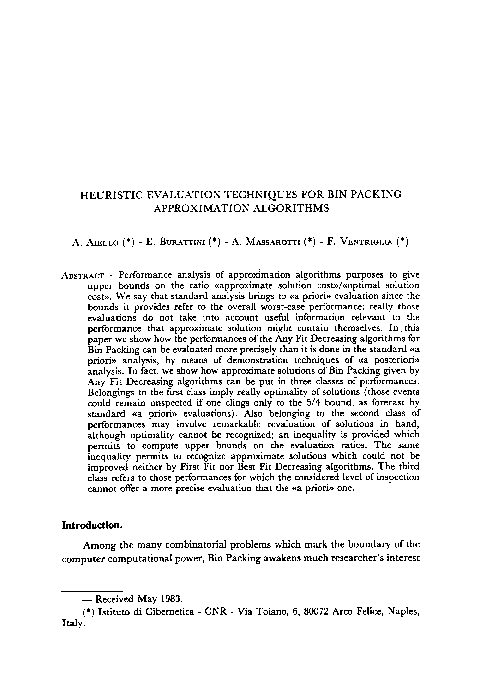 (PDF) Heuristic evaluation techniques for bin packing approximation ...