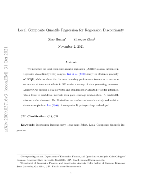 (PDF) Local Composite Quantile Regression for Regression Discontinuity