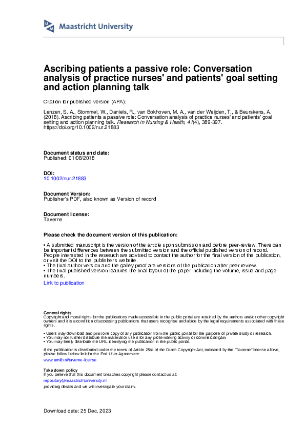 (PDF) Ascribing patients a passive role: Conversation analysis of ...
