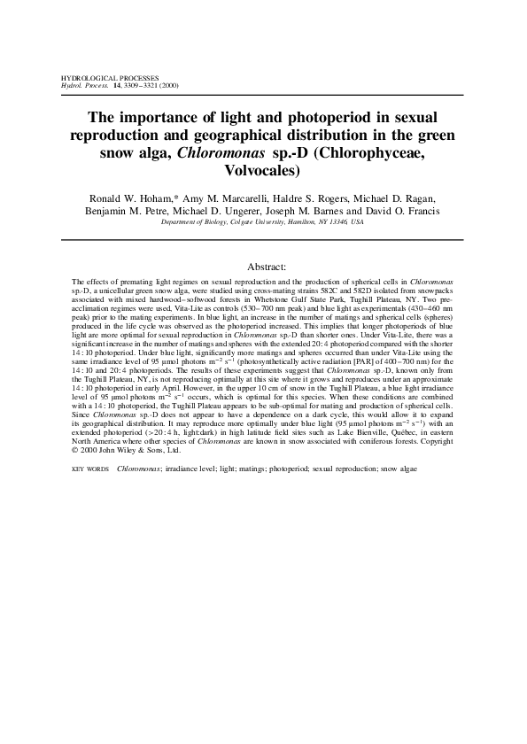 (PDF) The importance of light and photoperiod in sexual reproduction ...