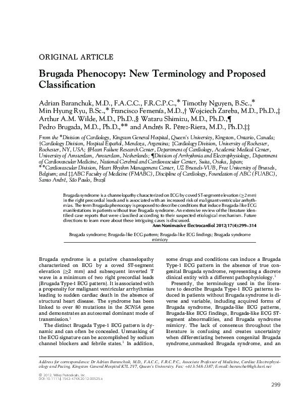 (PDF) Brugada Phenocopy: New Terminology and Proposed Classification