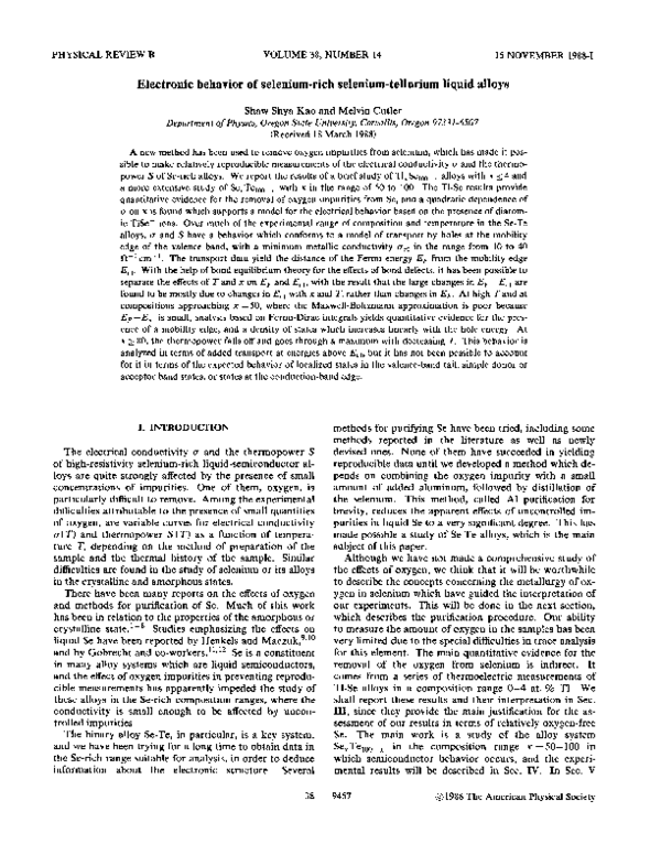 (PDF) Electronic behavior of selenium-rich selenium-tellurium liquid alloys