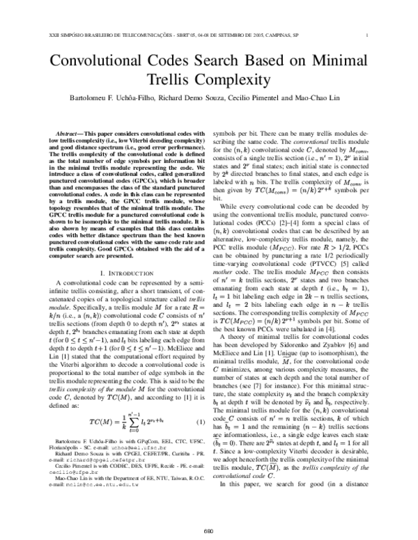 (PDF) Convolutional Codes Search Based on Minimal Trellis Complexity