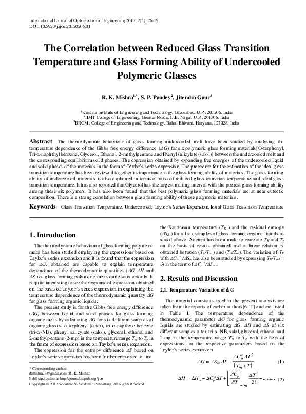 Pdf The Correlation Between Reduced Glass Transition Temperature And