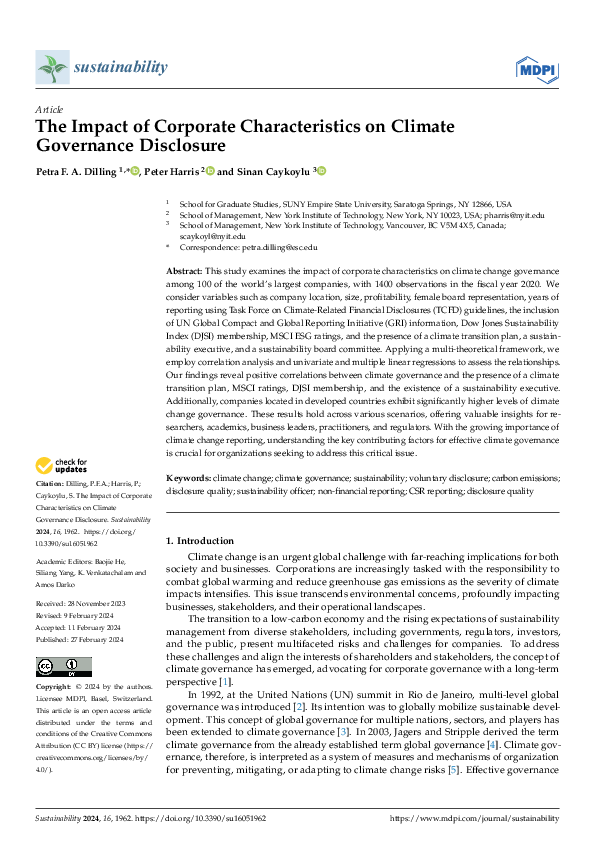 (PDF) The Impact of Corporate Characteristics on Climate Governance ...