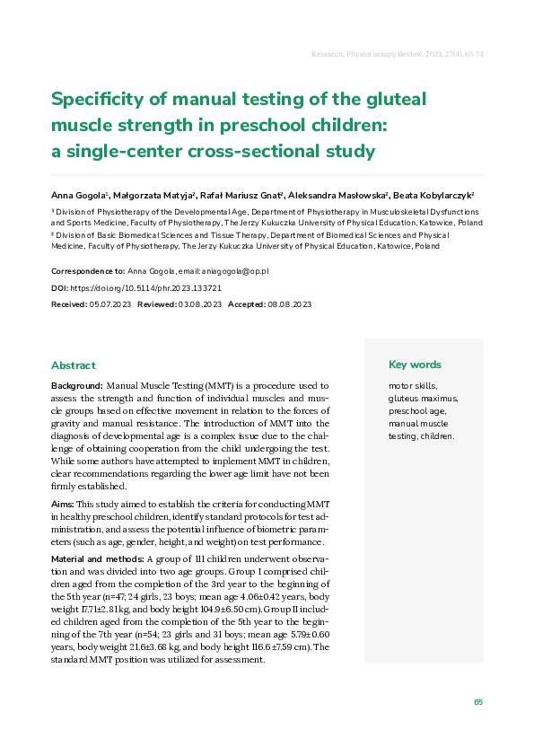 (PDF) Specificity of manual testing of the gluteal muscle strength in ...