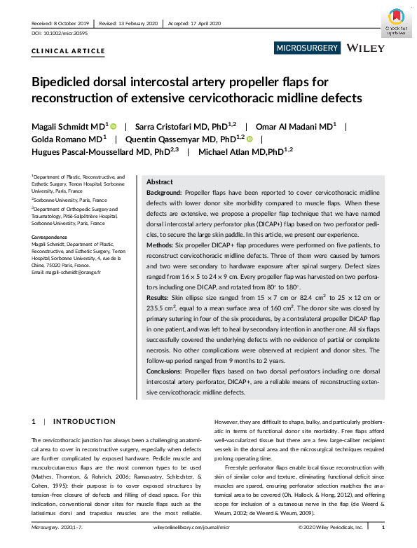 (PDF) Bipedicled dorsal intercostal artery propeller flaps for ...