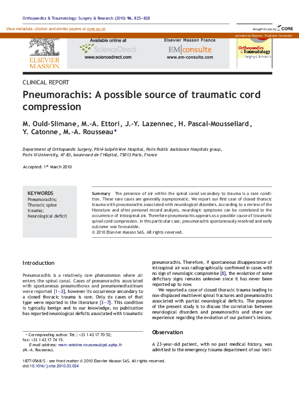 (PDF) Pneumorachis: A possible source of traumatic cord compression