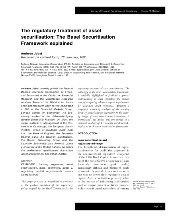 (PDF) Understanding the Basel Framework for Asset Securitisation