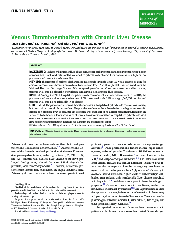 (PDF) Venous Thromboembolism in Liver Disease Patients