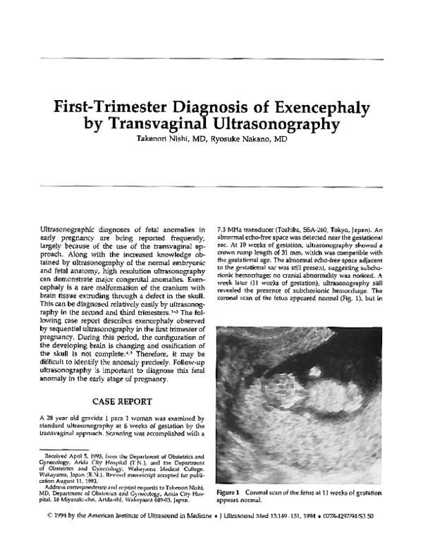 (PDF) First-trimester diagnosis of exencephaly by transvaginal ...