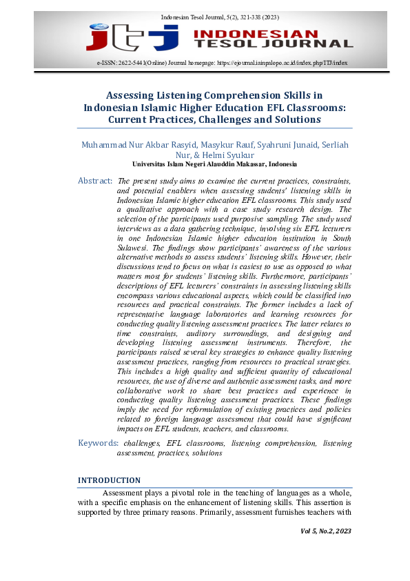 (PDF) Assessing Listening Comprehension Skills in Indonesian Islamic ...
