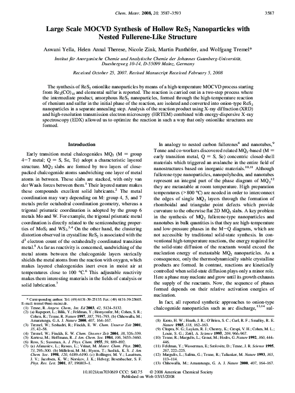 (PDF) Large Scale MOCVD Synthesis of Hollow ReS2 Nanoparticles with Nested Fullerene-Like Structure
