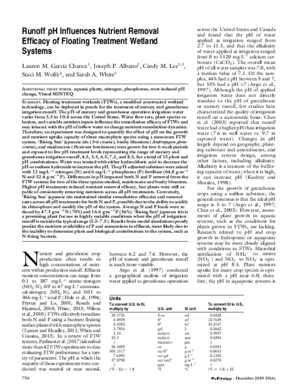 (PDF) Runoff pH Influences Nutrient Removal Efficacy of Floating Treatment Wetland Systems