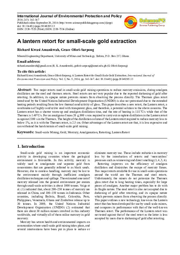 (PDF) A Lantern Retort for Small-Scale Gold Extraction