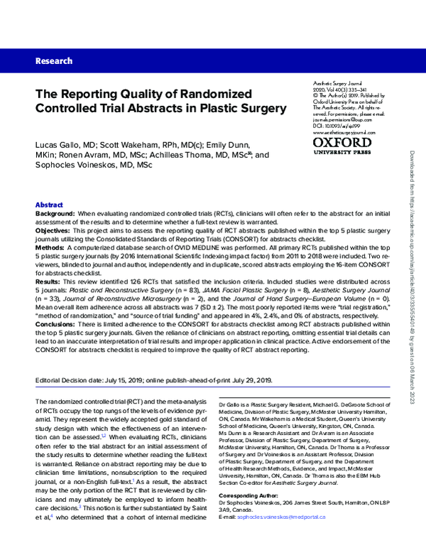 (PDF) The Reporting Quality of Randomized Controlled Trial Abstracts in ...