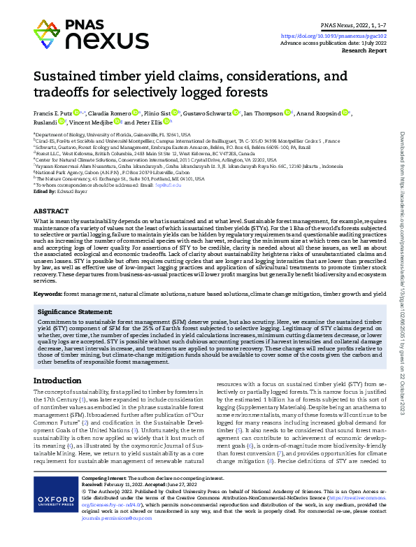(PDF) Sustained Timber Yield Claims, Considerations, and Tradeoffs for ...