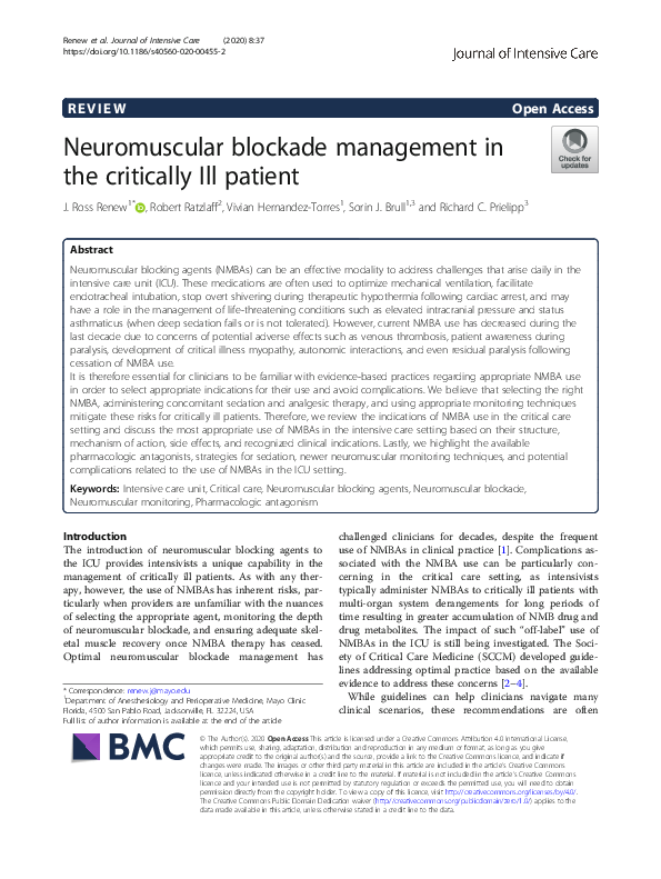 (PDF) Neuromuscular blockade management in the critically Ill patient