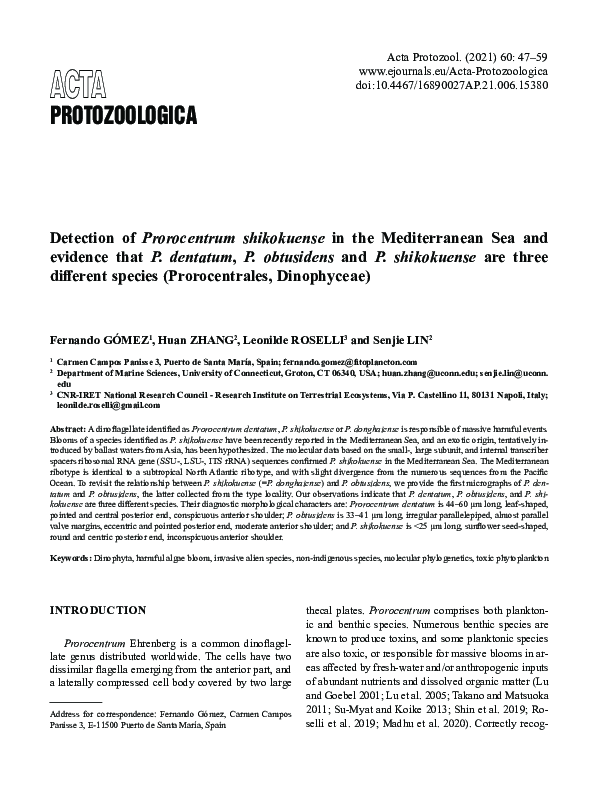 (PDF) Detection of Prorocentrum shikokuense in the Mediterranean Sea ...