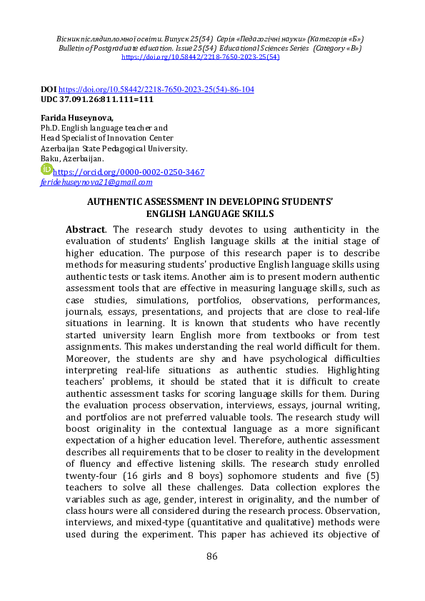 (PDF) Authentic assessment in developing students’ english language skills