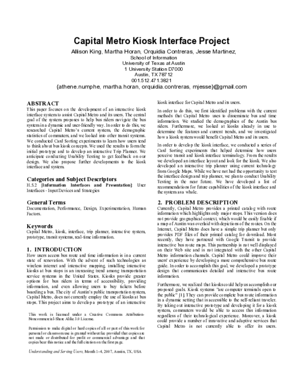 (PDF) Capital Metro Kiosk Interface Project | Martha Horan - Academia.edu
