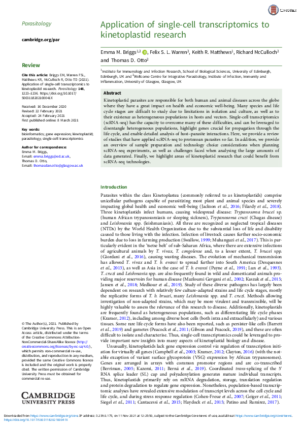(PDF) Application of single-cell transcriptomics to kinetoplastid research