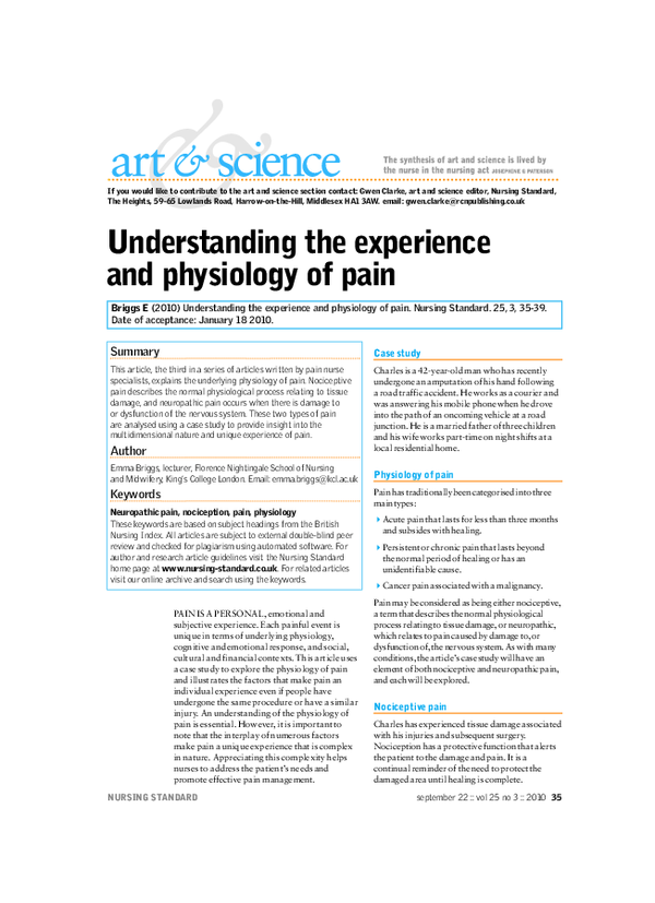 (PDF) Understanding the experience and physiology of pain