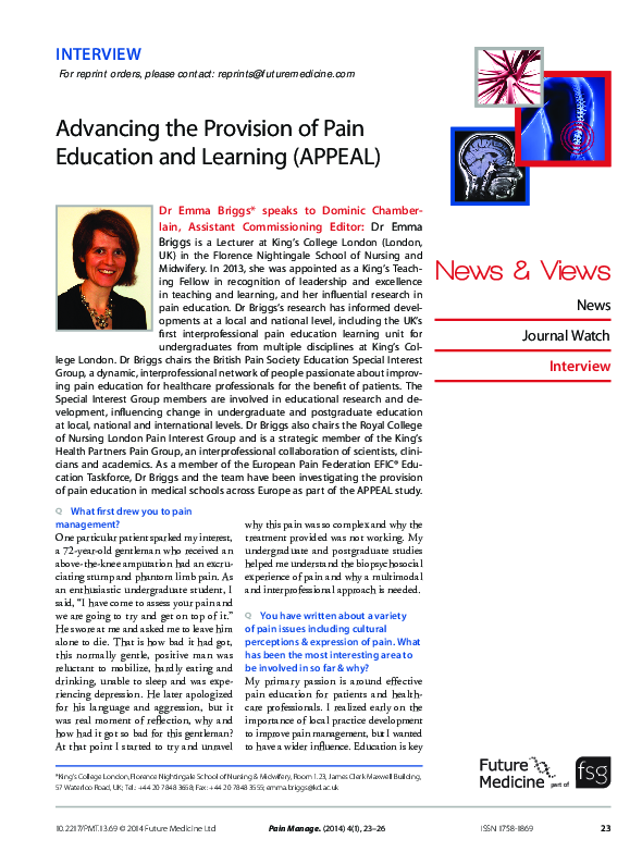 (PDF) Interview: Advancing the Provision of Pain Education and Learning ...
