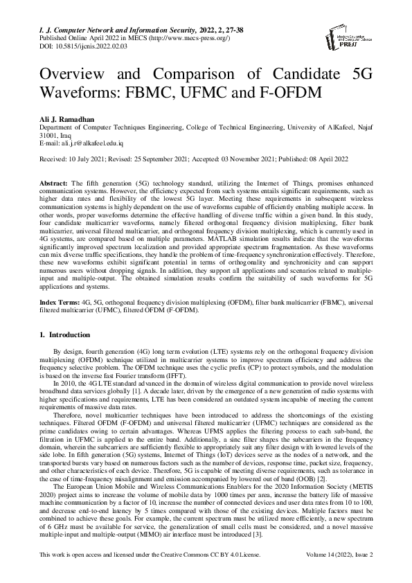 (PDF) Overview and Comparison of Candidate 5G Waveforms: FBMC, UFMC and ...