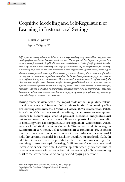 (PDF) Cognitive Modeling and Self-Regulation of Learning in Instructional Settings