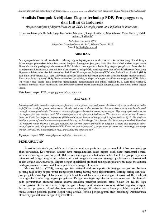 (PDF) Analisis Dampak Kebijakan Ekspor terhadap PDB, Pengangguran, dan Inflasi di Indonesia