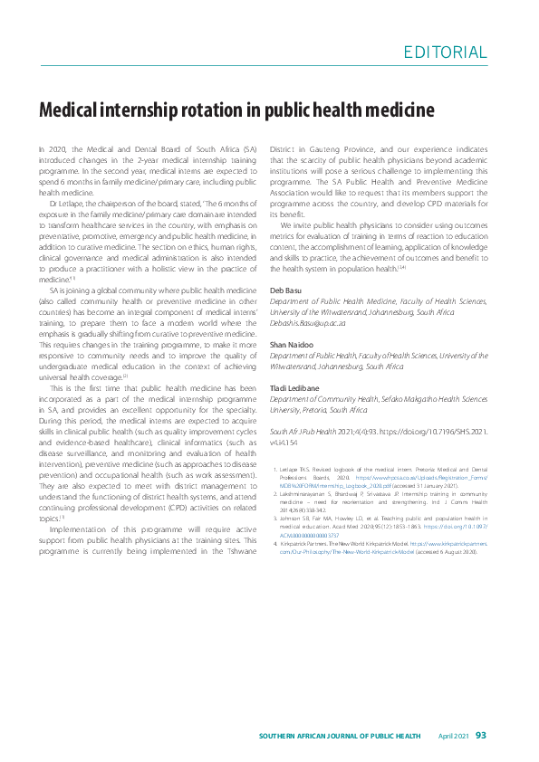 (PDF) Medical internship rotation in public health medicine