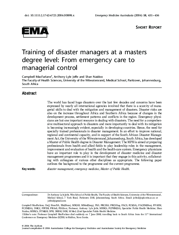 (PDF) Training of disaster managers at a masters degree level: From ...