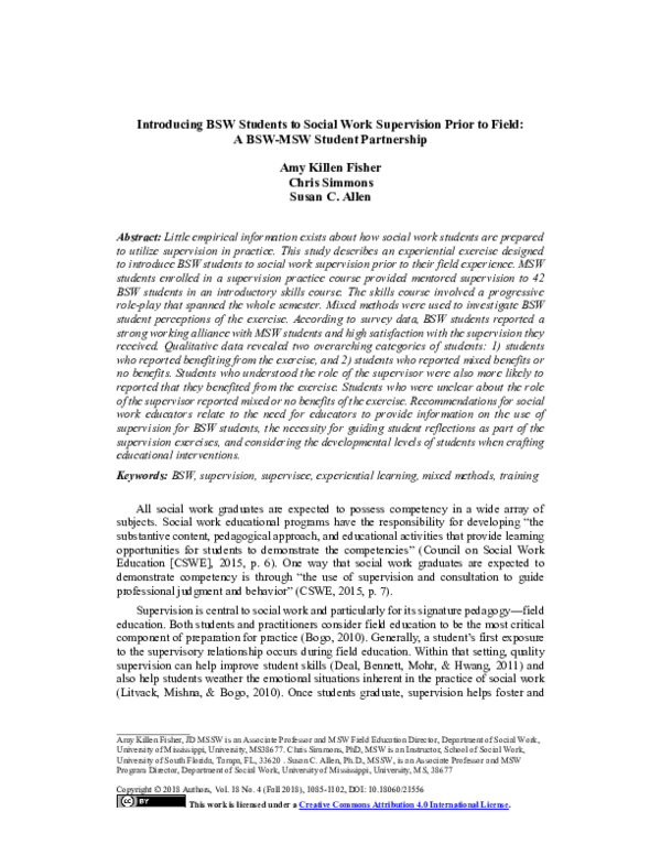 (PDF) Introducing BSW Students to Social Work Supervision Prior to Field