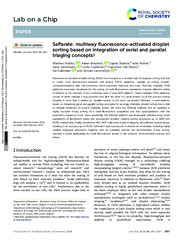 (PDF) SeParate: Multiway fluorescence-activated droplet sorting based on integration of serial ...