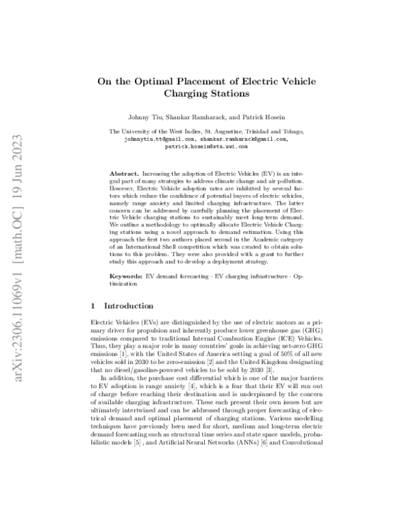 (PDF) On the Optimal Placement of Electric Vehicle Charging Stations