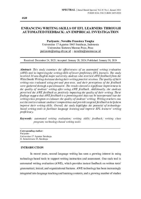(PDF) Enhancing Writing Skills of Efl Learners Through Automated Feedback: An Empirical ...