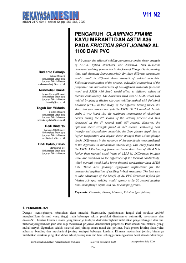 (PDF) Pengaruh Clamping Frame Kayu Meranti dan ASTM A36 pada Friction ...