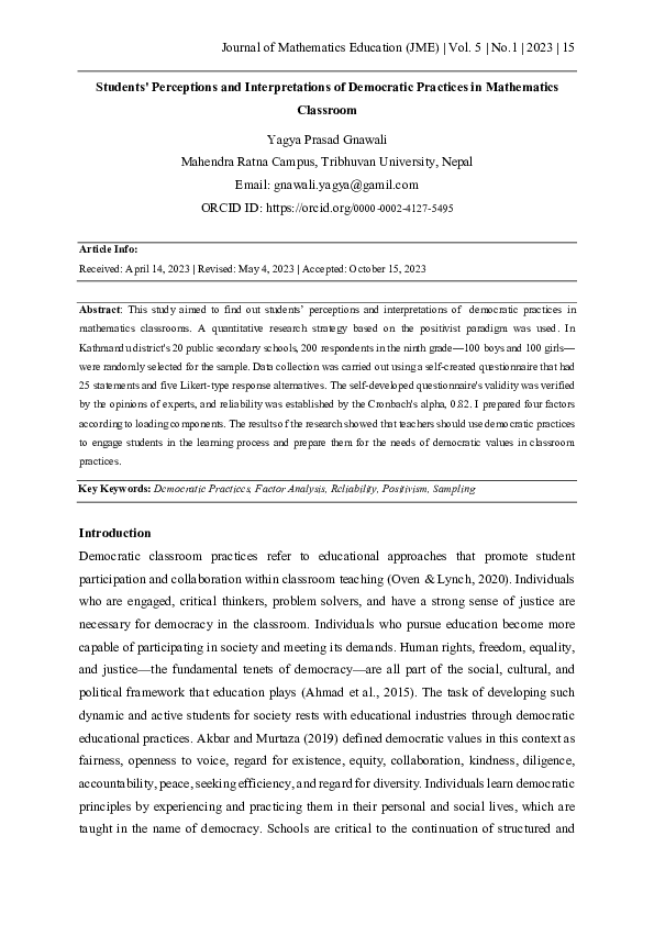 (PDF) Students' Perceptions and Interpretations of Democratic Practices ...