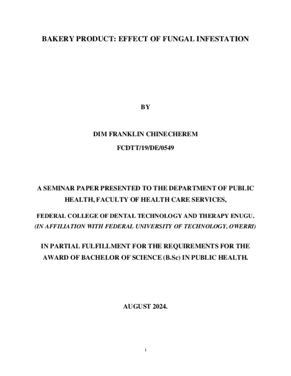 (PDF) BAKERY PRODUCT: EFFECT OF FUNGAL INFESTATION